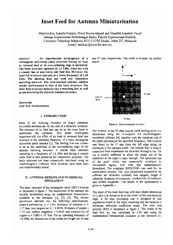 Pdf Inset Feed For Antenna Miniaturisation Ir Dr Suhaila Subahir