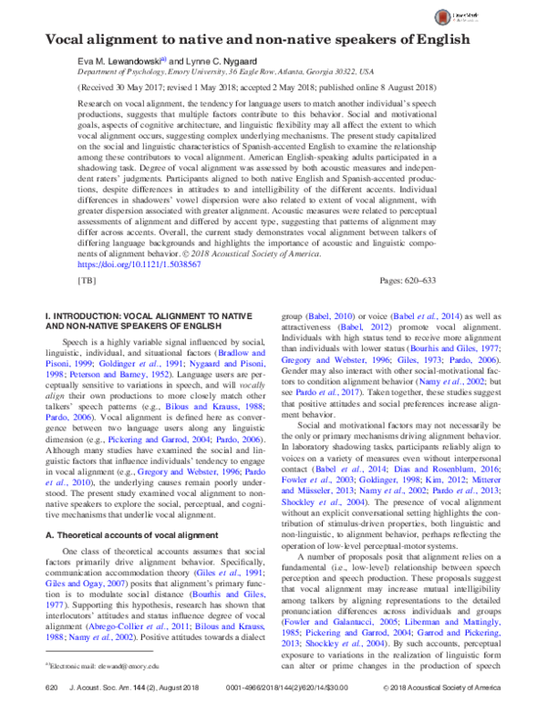 (PDF) Vocal alignment to native and non-native speakers of English