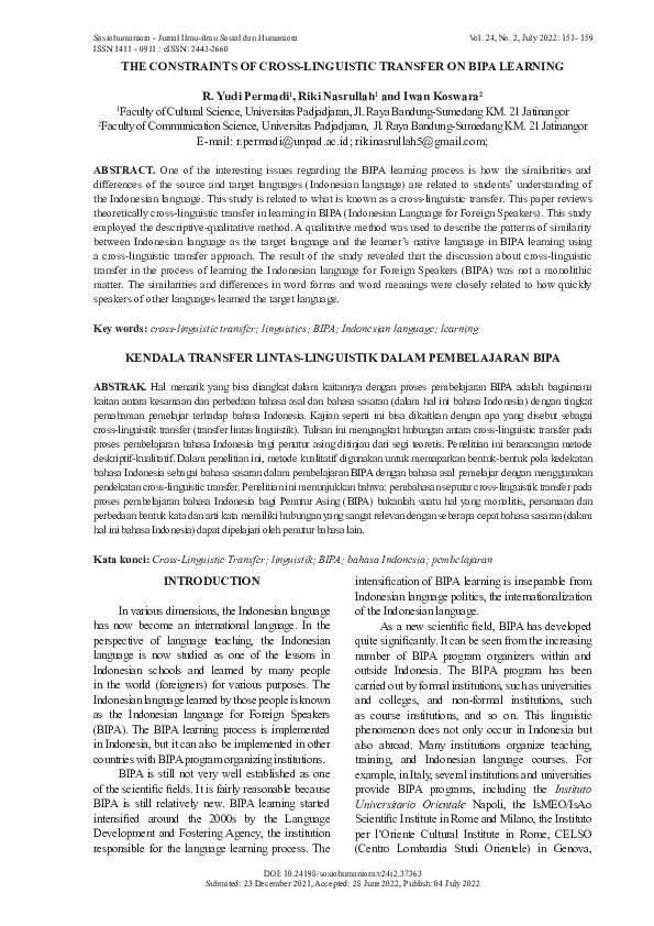 (PDF) The Constraints of Cross-Linguistic Transfer on Bipa Learning