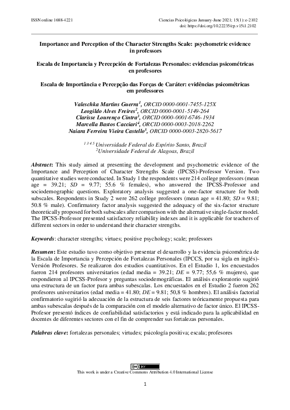 (PDF) Importance and Perception of the Character Strengths Scale ...