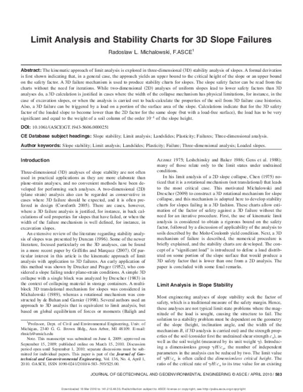 (PDF) Limit Analysis and Stability Charts for 3D Slope Failures