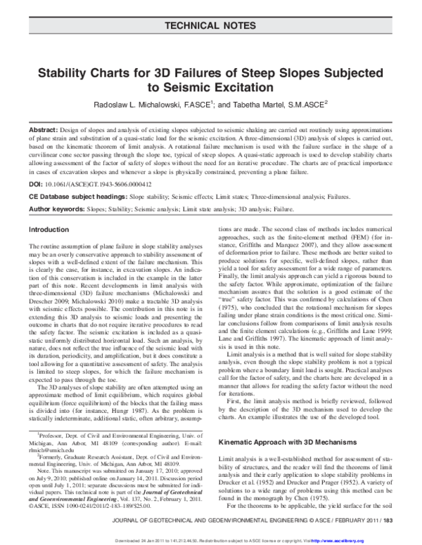 (PDF) Stability Charts for 3D Failures of Steep Slopes Subjected to ...