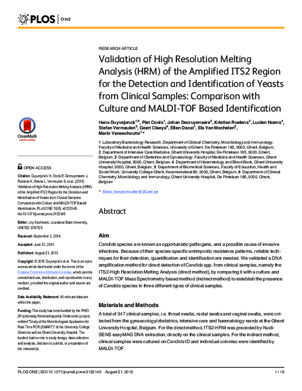 (PDF) Validation of High Resolution Melting Analysis (HRM) of the Amplified ITS2 Region for the ...