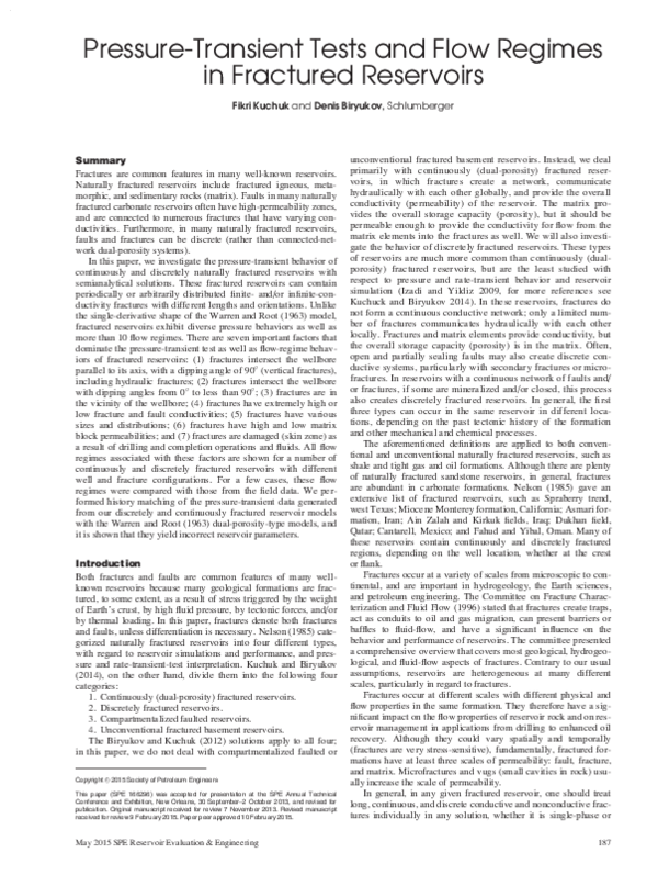 (PDF) Pressure-Transient Tests and Flow Regimes in Fractured Reservoirs