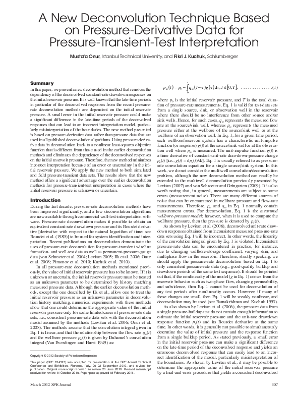 (PDF) A New Deconvolution Technique Based on Pressure-Derivative Data for Pressure-Transient ...