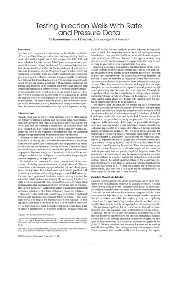 (PDF) Testing Injection Wells With Rate and Pressure Data