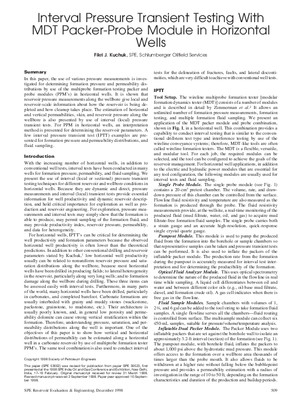 (PDF) Interval Pressure Transient Testing With MDT Packer-Probe Module ...
