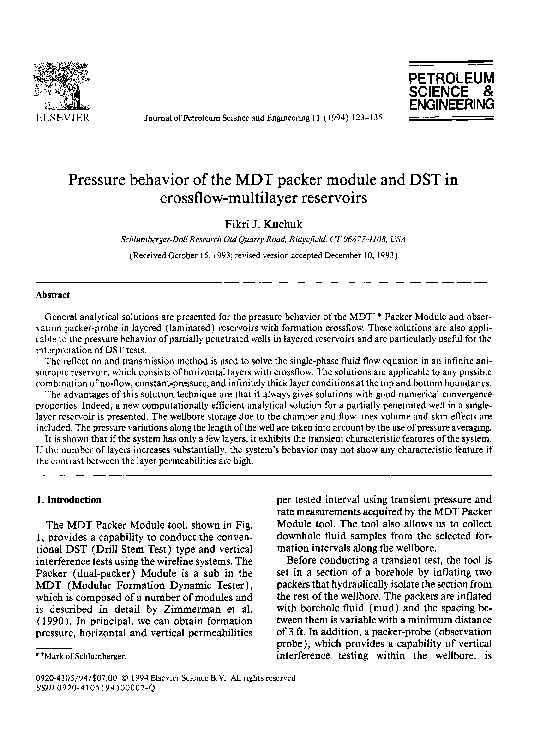 (PDF) Pressure behavior of the MDT packer module and DST in crossflow ...