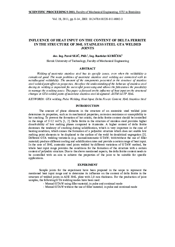 (PDF) Influence of Heat Input on the Content of Delta Ferrite in the ...