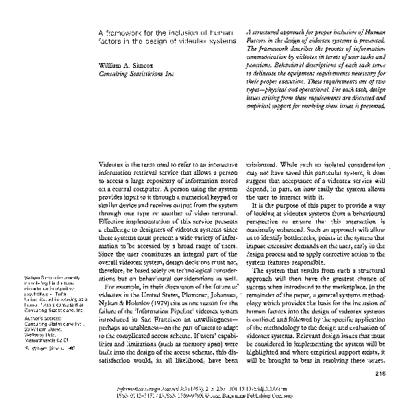 (PDF) A framework for the inclusion of human factors in the design of ...