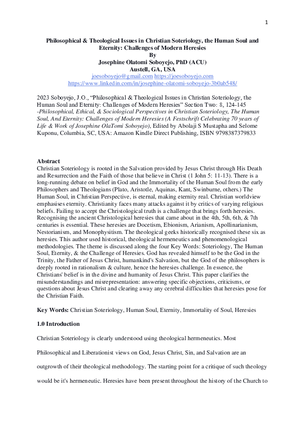 (PDF) Philosophical & Theological Issues in Christian Soteriology, the ...