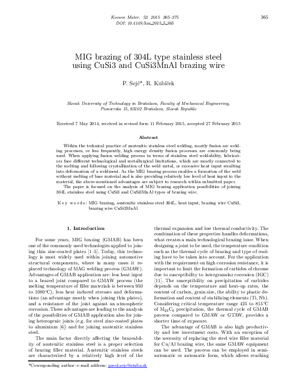 (PDF) MIG brazing of 304L type stainless steel using CuSi3 and ...