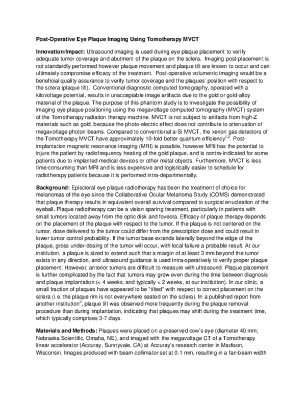 (PDF) TU-E-BRA-07: Post-Operative Eye Plaque Imaging Using Tomotherapy MVCT