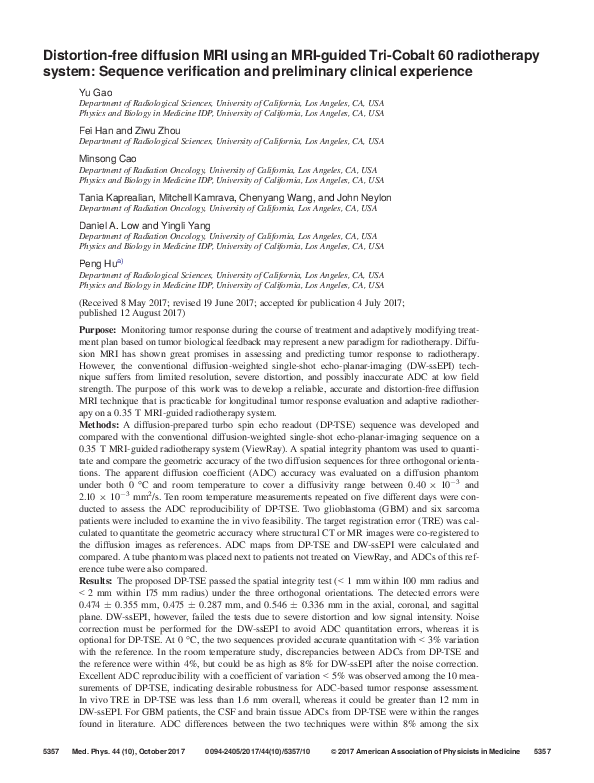 (PDF) Distortion-free diffusion MRI using an MRI-guided Tri-Cobalt 60 ...