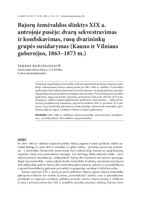 (PDF) Bajorų žemėvaldos slinktys XIX a. antrojoje pusėje: dvarų sekvestravimas ir konfiskavimas ...
