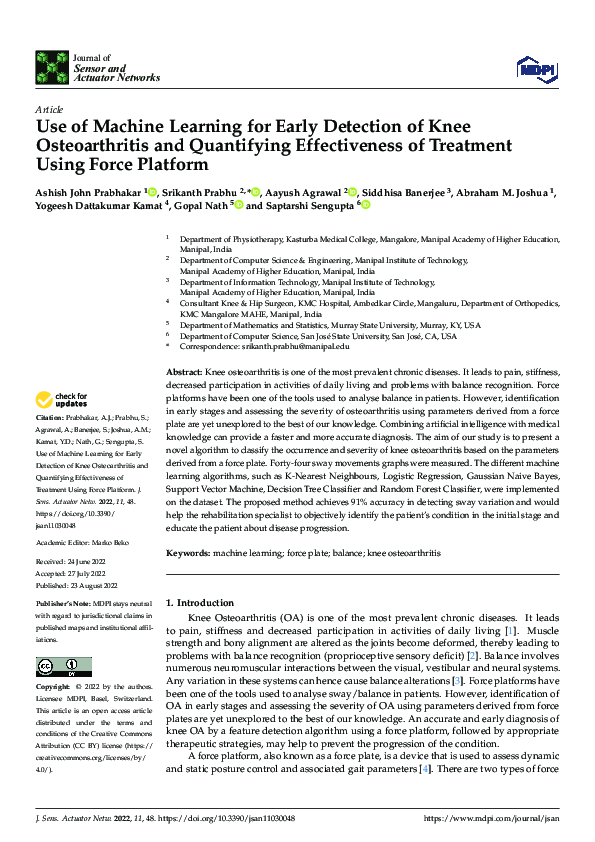 Pdf Use Of Machine Learning For Early Detection Of Knee