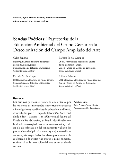 (PDF) Sendas Poéticas: Trayectorias de la Educación Ambiental del Grupo ...