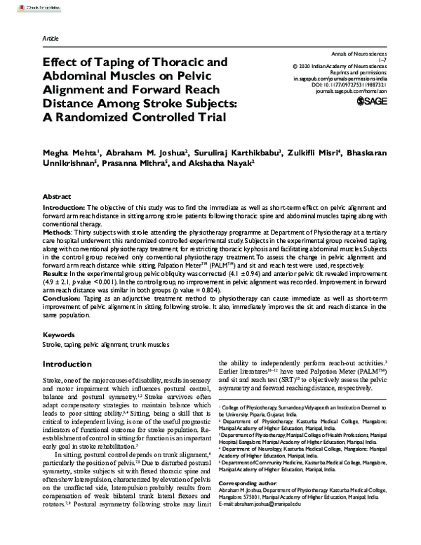 Pdf Effect Of Taping Of Thoracic And Abdominal Muscles On Pelvic Alignment And Forward Reach