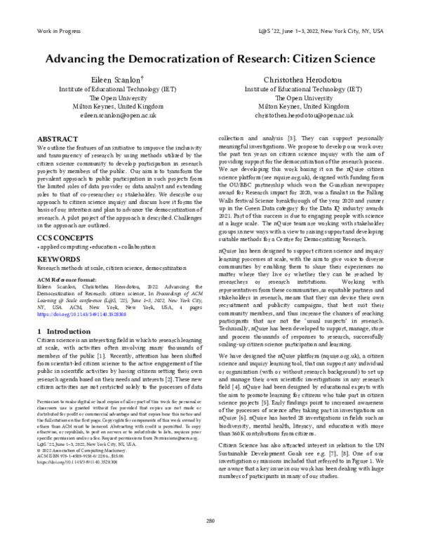 (PDF) Advancing the Democratization of Research: Citizen Science
