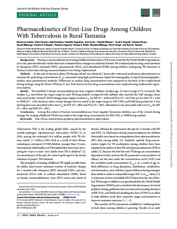(PDF) Pharmacokinetics of First-Line Drugs Among Children With ...