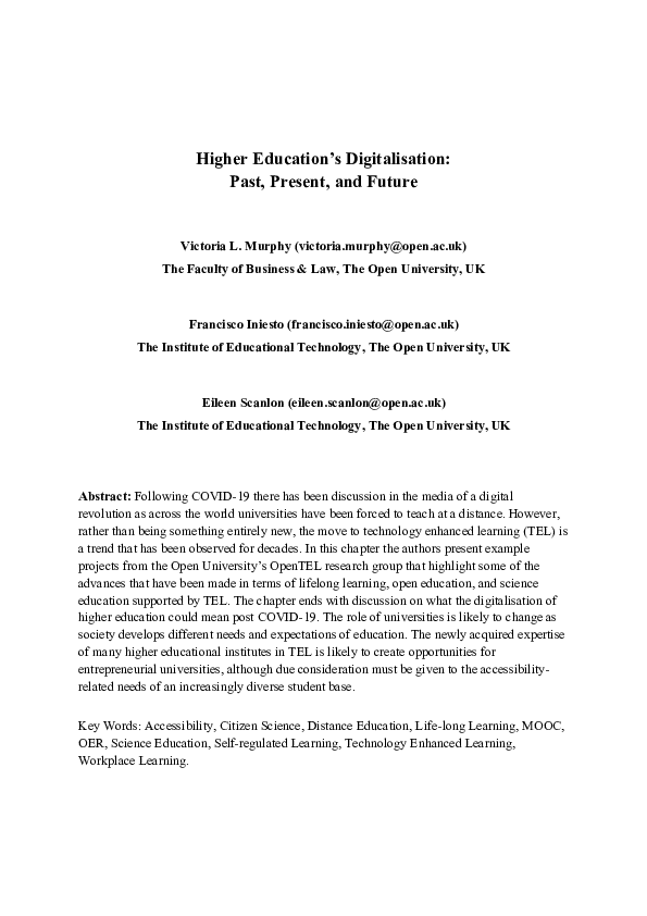 (PDF) Higher Education’s Digitalisation: Past, Present, and Future