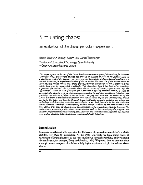 (PDF) Simulating chaos: an evaluation of the driven pendulum experiment | Eileen Scanlon ...