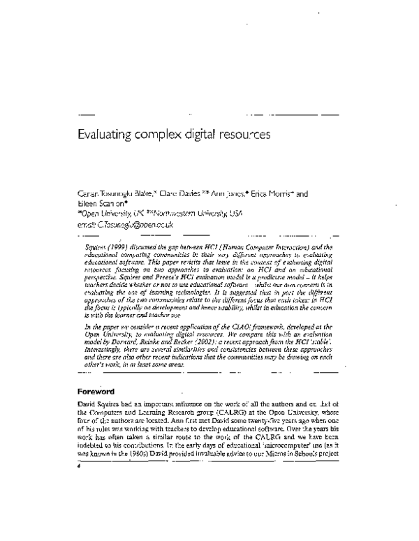 (PDF) Evaluating complex digital resources | Eileen Scanlon - Academia.edu