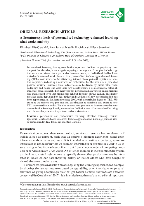(PDF) A literature synthesis of personalised technology-enhanced ...