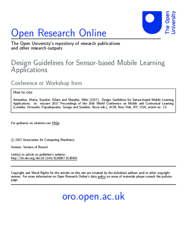 (PDF) Design Guidelines for Sensor-based Mobile Learning Applications | Eileen Scanlon ...
