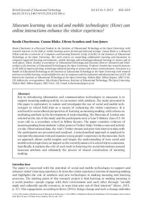 (PDF) Museum learning via social and mobile technologies: (How) can ...