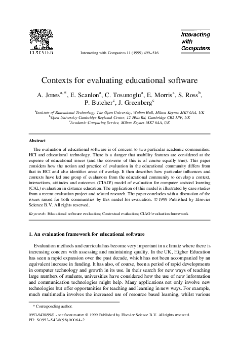 (PDF) Contexts for evaluating educational software