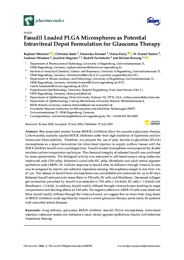 (PDF) Fasudil Loaded PLGA Microspheres as Potential Intravitreal Depot ...