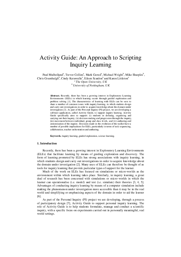 (PDF) Activity guide: an approach to scripted inquiry learning