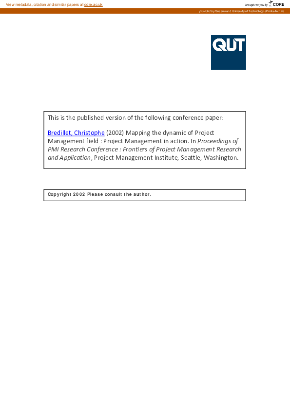 (PDF) Mapping the dynamic of Project Management field : Project ...