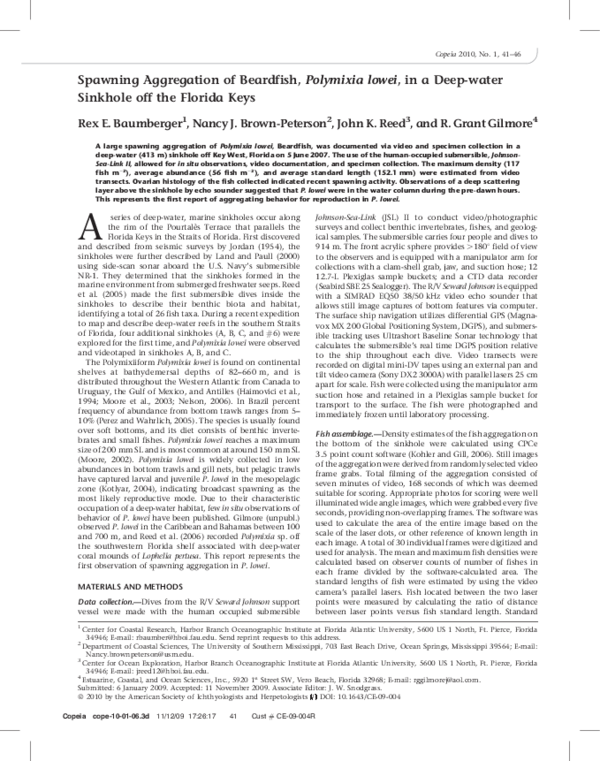 (PDF) Spawning Aggregation of Beardfish, Polymixia lowei, in a Deep ...