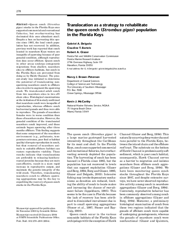 (PDF) Translocation as a strategy to rehabilitate the queen conch ...