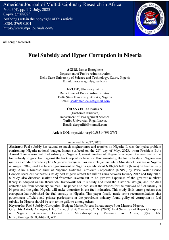 (PDF) Fuel Subsidy and Hyper Corruption in Nigeria