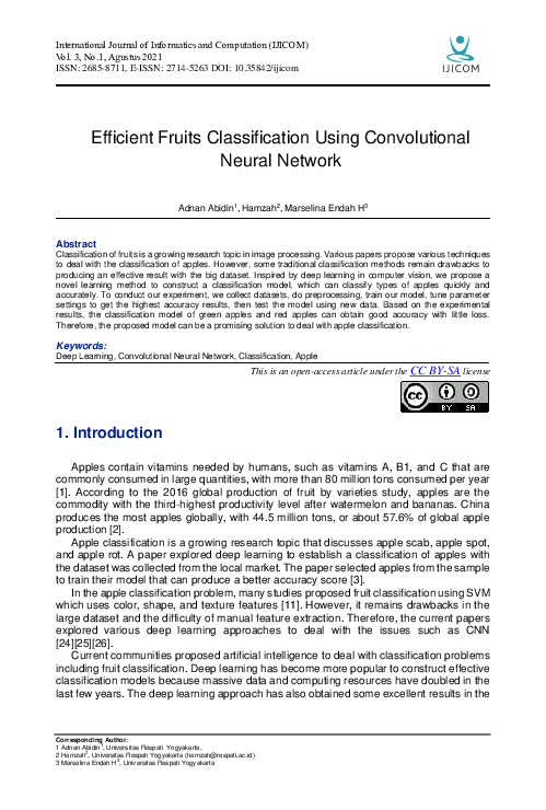 (PDF) Efficient Fruits Classification Using Convolutional Neural Network (PDF) Efficient Fruits Classification Using Convolutional Neural Network