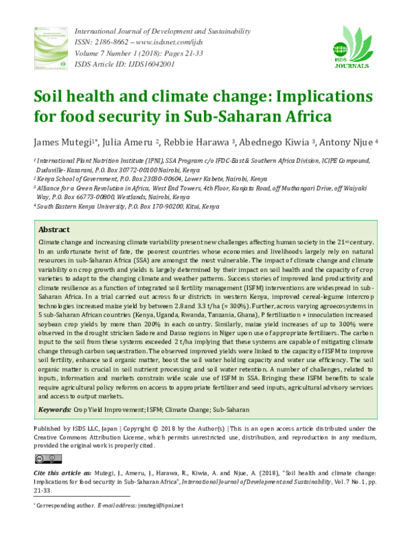 (PDF) Soil health and climate change: Implications for food security in ...