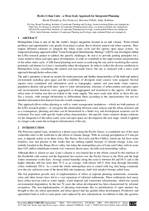(PDF) Meso Scale Hydro Urban Planning for Water Management in Lima