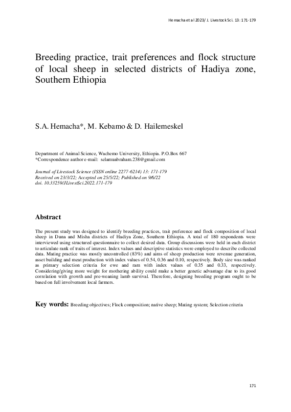 (PDF) Breeding practice, trait preferences and flock structure of local sheep in selected ...