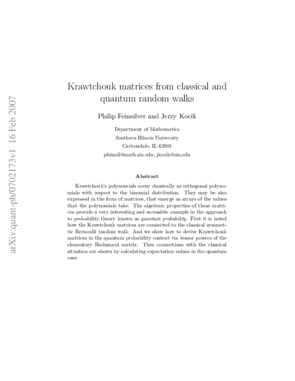 (PDF) Krawtchouk matrices from classical and quantum random walks