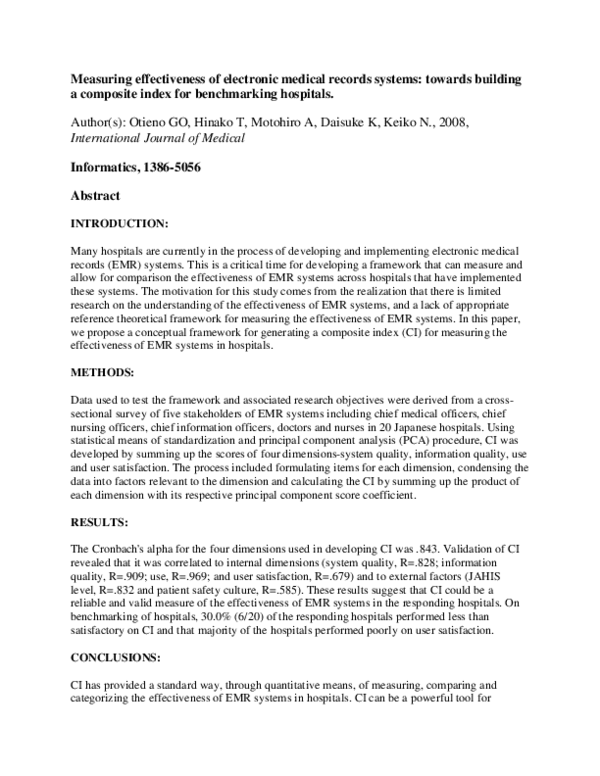 Pdf Measuring Effectiveness Of Electronic Medical Records Systems Towards Building A