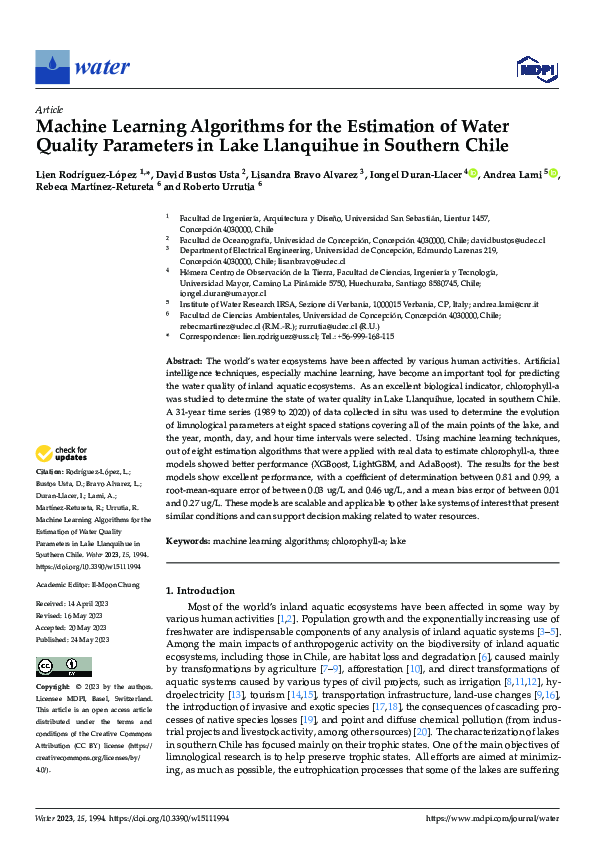 (PDF) Machine Learning Algorithms for the Estimation of Water Quality Parameters in Lake ...