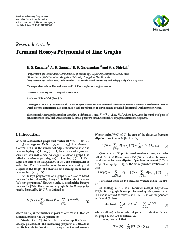 (PDF) Terminal Hosoya Polynomial of Line Graphs | shailaja shirkol ...