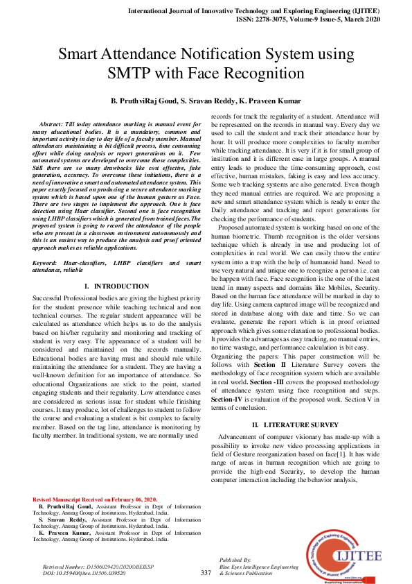 (PDF) Smart Attendance Notification System using SMTP with Face Recognition