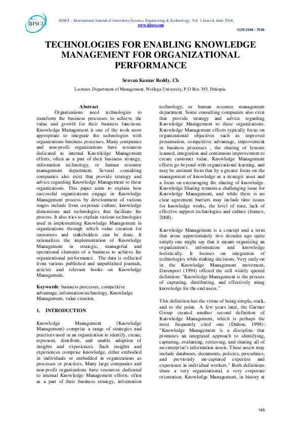 (PDF) Technologies for Enabling Knowledge Management for Organizational ...