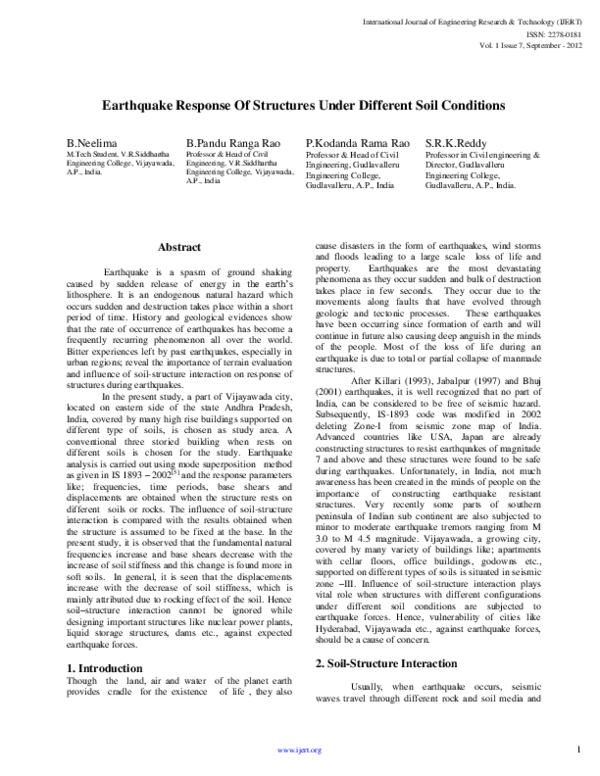 (PDF) Earthquake Response Of Structures Under Different Soil Conditions