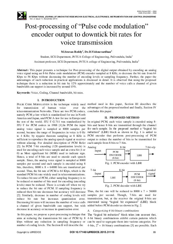 Pdf Post Processing Of Pulse Code Modulation” Encoder Output To