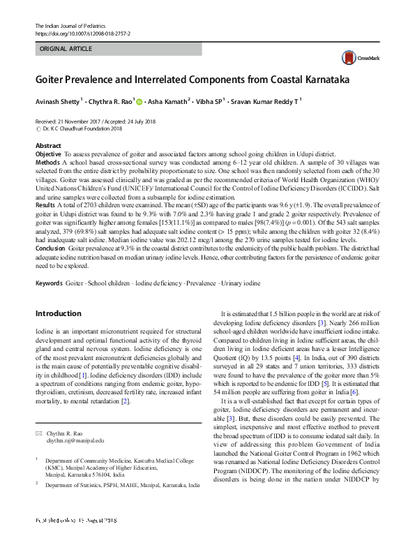 (PDF) Goiter Prevalence and Interrelated Components from Coastal Karnataka